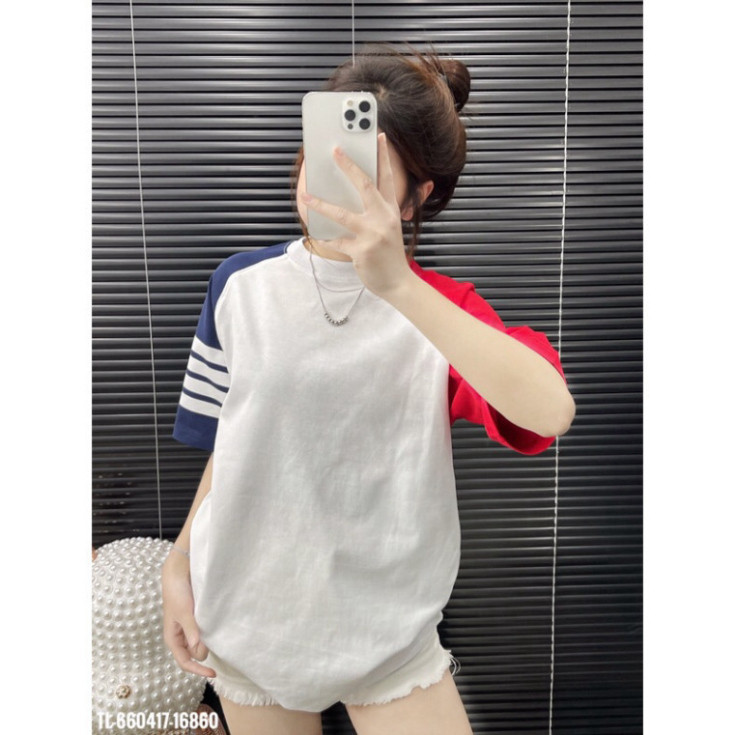 Shocking Browne 4 Stripe T-Shirt With Red And Blue Hot Hit 2024, Trend ...