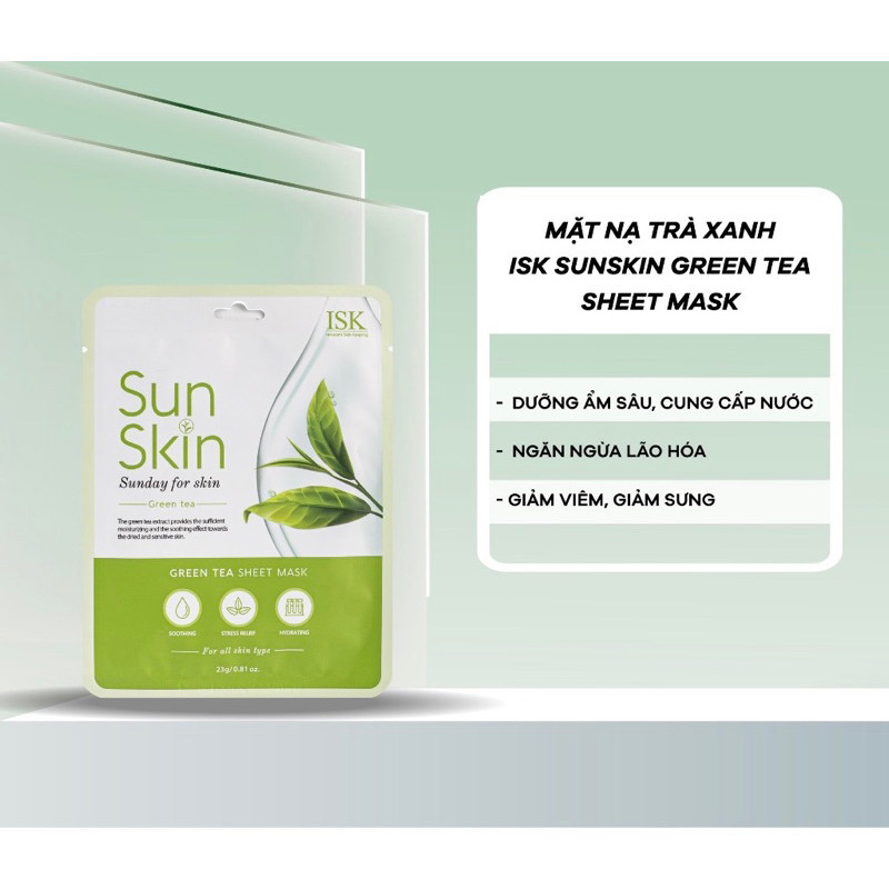 Isk SunSkin Green Tea Sheet Korean Green Tea Sheet Mask Reduces Acne ...