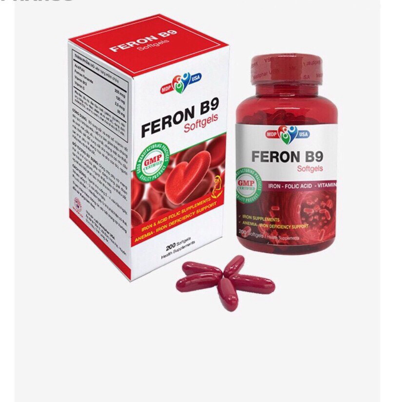 Functional iron supplement Feron B9 Mediphar Usa Bottle of 120 soft ...