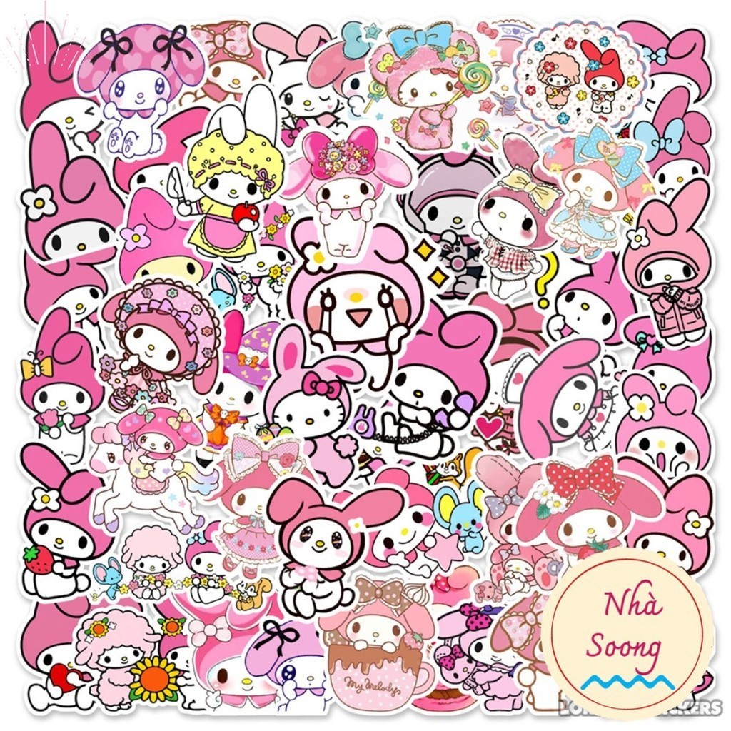 Set Of 50 My Melody Stickers Cute Cartoon Character Waterproof Helmet ...
