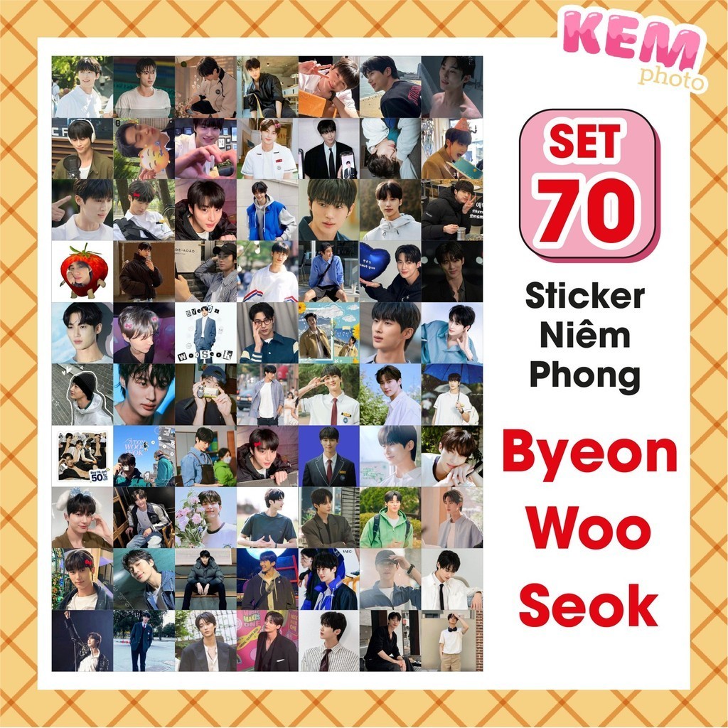 Set 70 Stickers Sealing Byeon Woo Seok - Cut Off - 4x4cm sticker ...