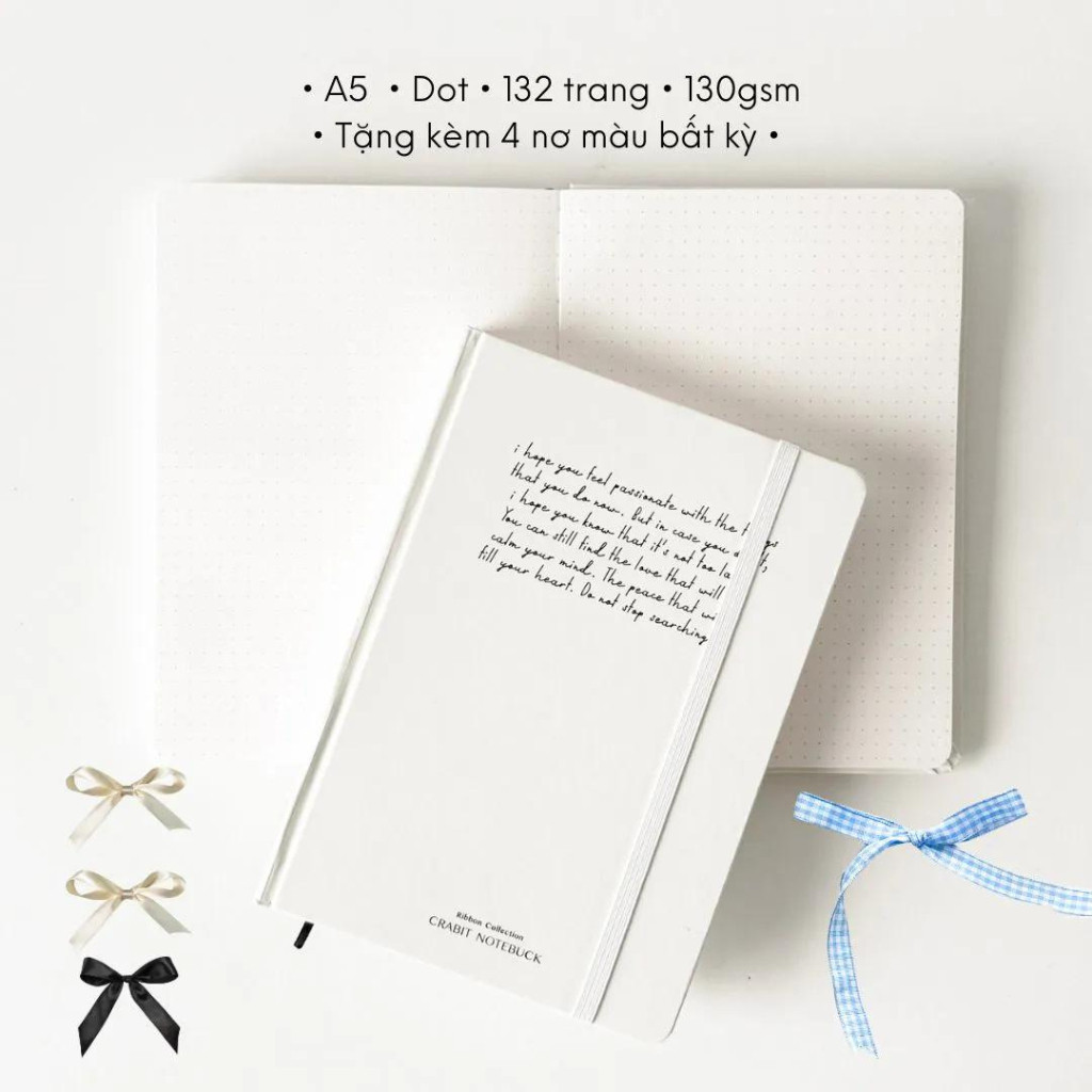 Dot A5 CRABIT Ribbon Quote White 130gsm Dotted Bowel coquette journal ...