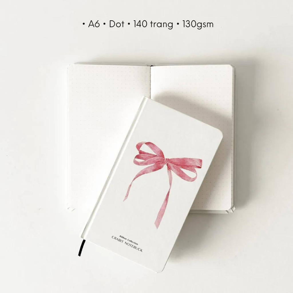 A6 CRABIT Ribbon dot Notebook with Big Pink Bow 130gsm with dot filling ...