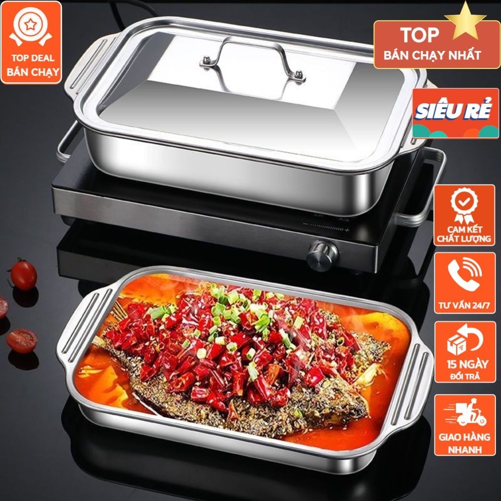 Su304 Stainless Steel Cooking Tray with Lid for Braising Fish, Baking ...