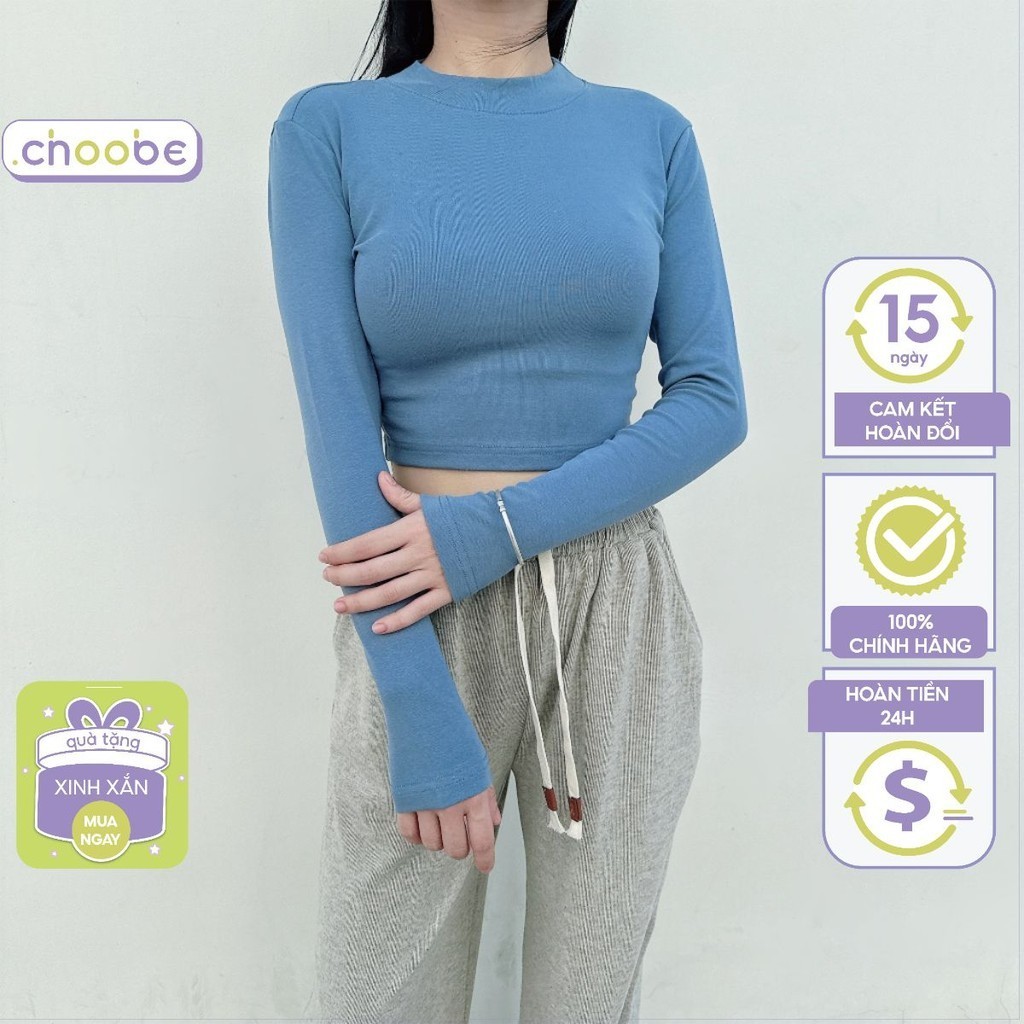 Choobe women's long-sleeved crop top with high collar to keep warm ...