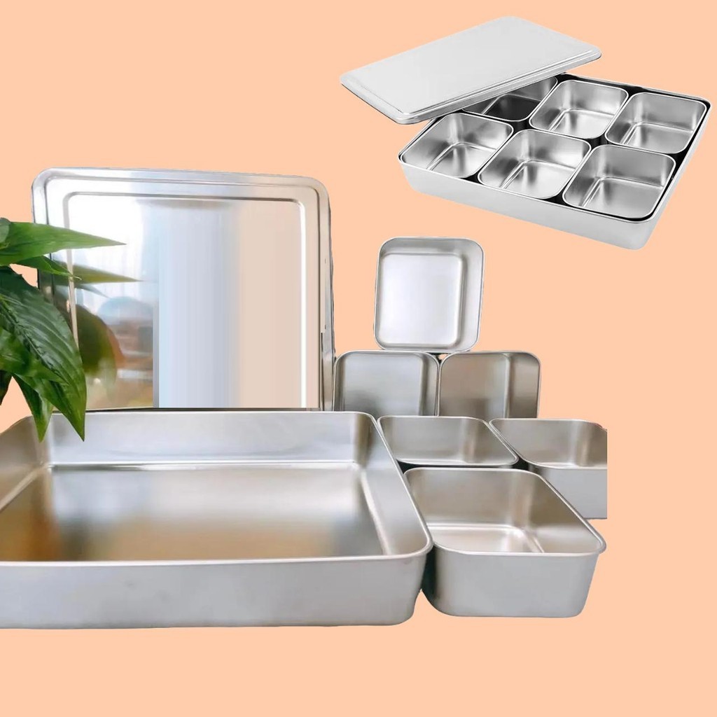 D- Set of 7 stainless steel boxes for toppings, jelly, fruit ...
