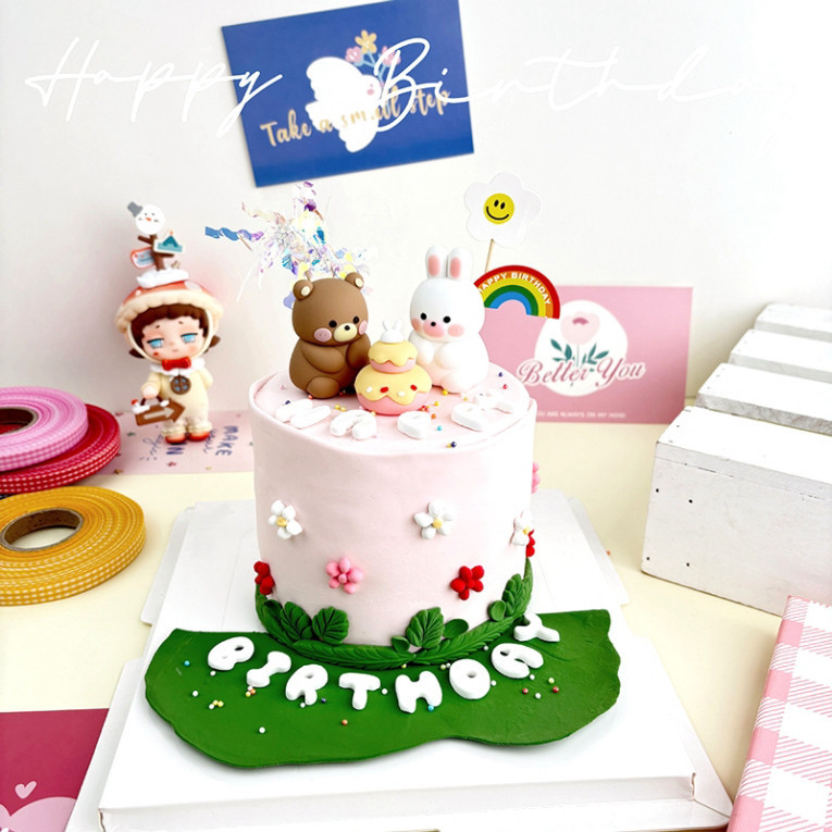 Silicone Birthday Accessories White Rabbit Brown Bear Plastic Solid ...