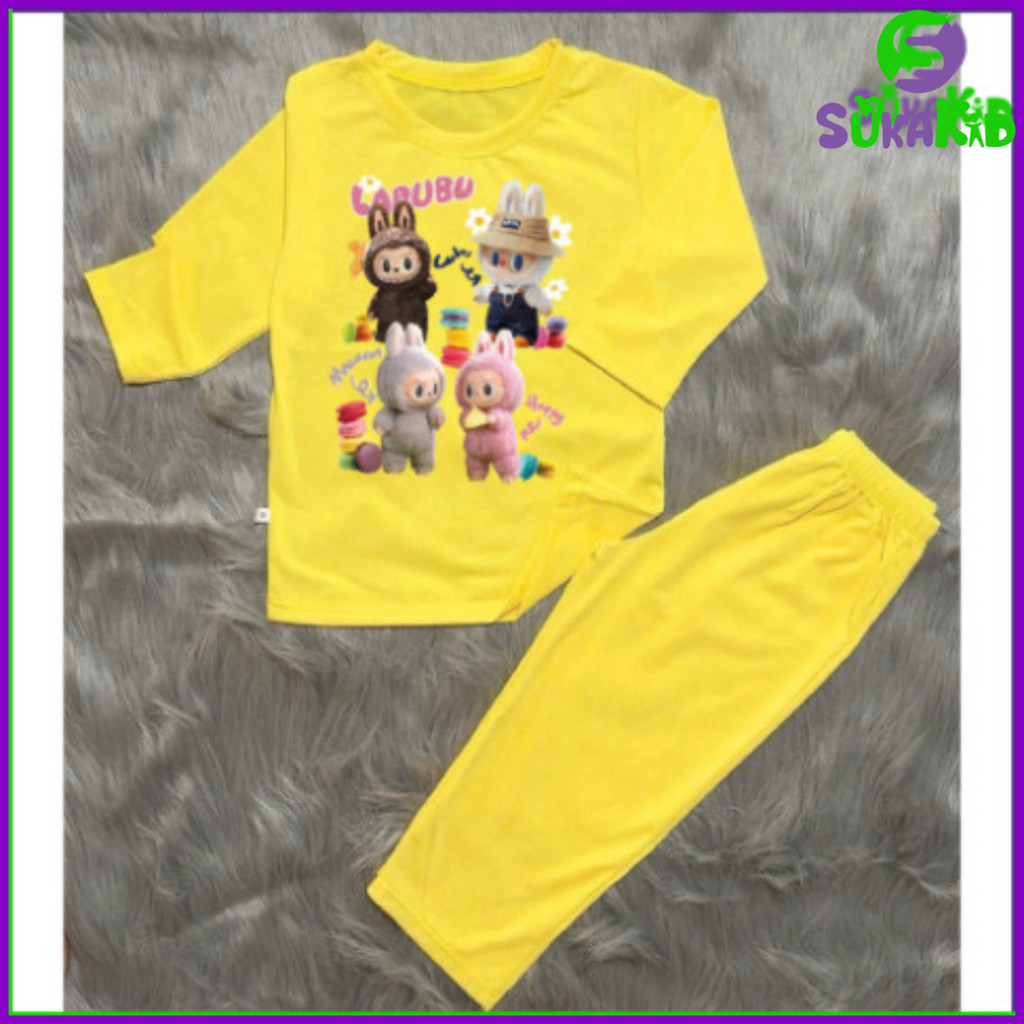 Long-sleeved and long-sleeved pants set for boys and girls with labubu ...