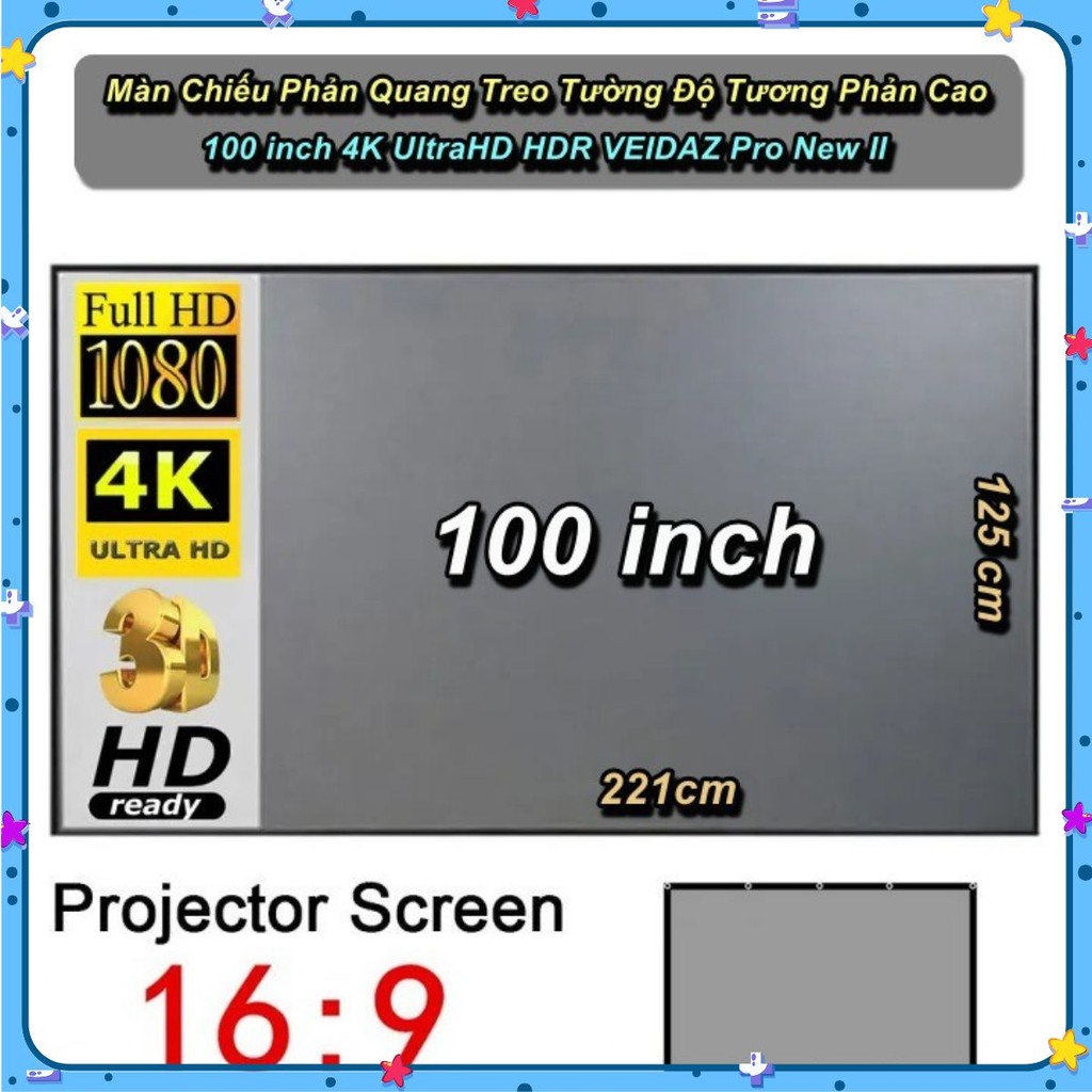 100 inch UltraHD HDR Wall Mount Reflective Projection Screen, High ...