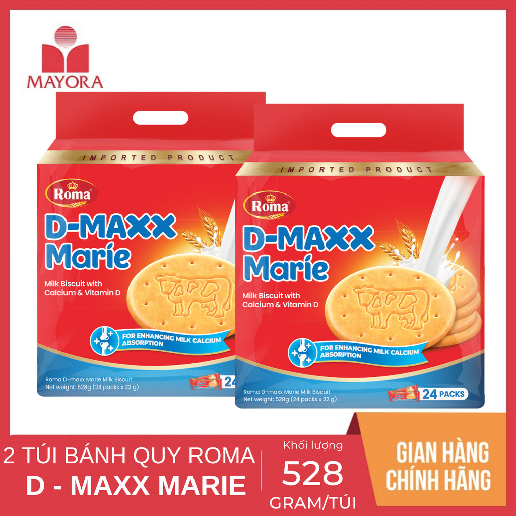 Combo of 2 Large Bags of Roma D-MAXX Marie Milk Cookies, large bag 528G ...
