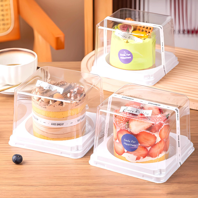Plastic Box with Inner Lid and Concave Round Base for Cakes and Cold ...