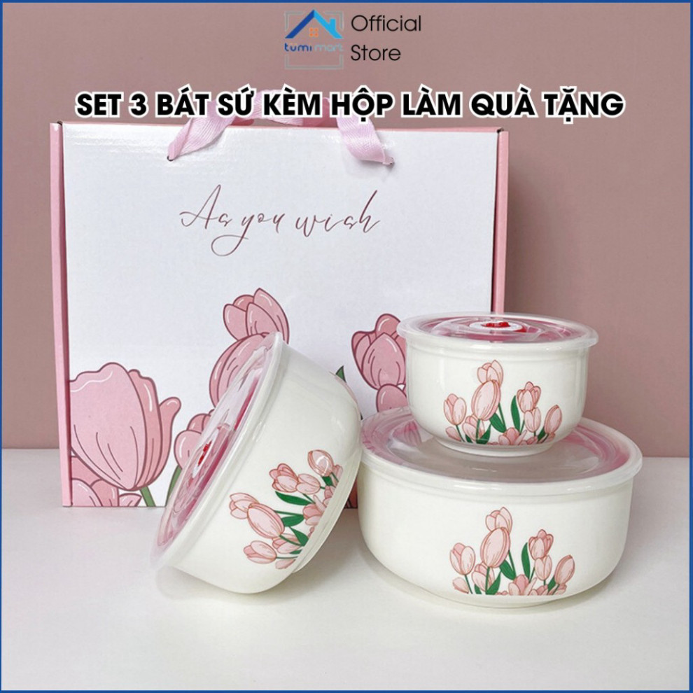 Combo Set of 3 Ceramic Bowls with Vacuum Lid Ceramic Bowls for ...