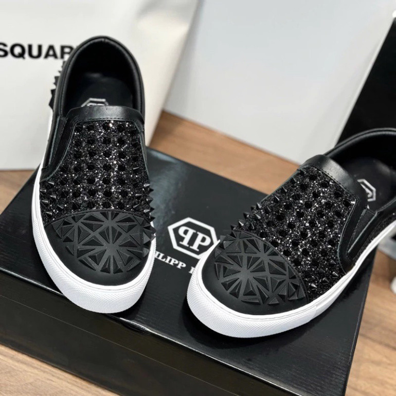 Philip Slipon loafers with rhinestones and glitter - Sharp studs - Full ...