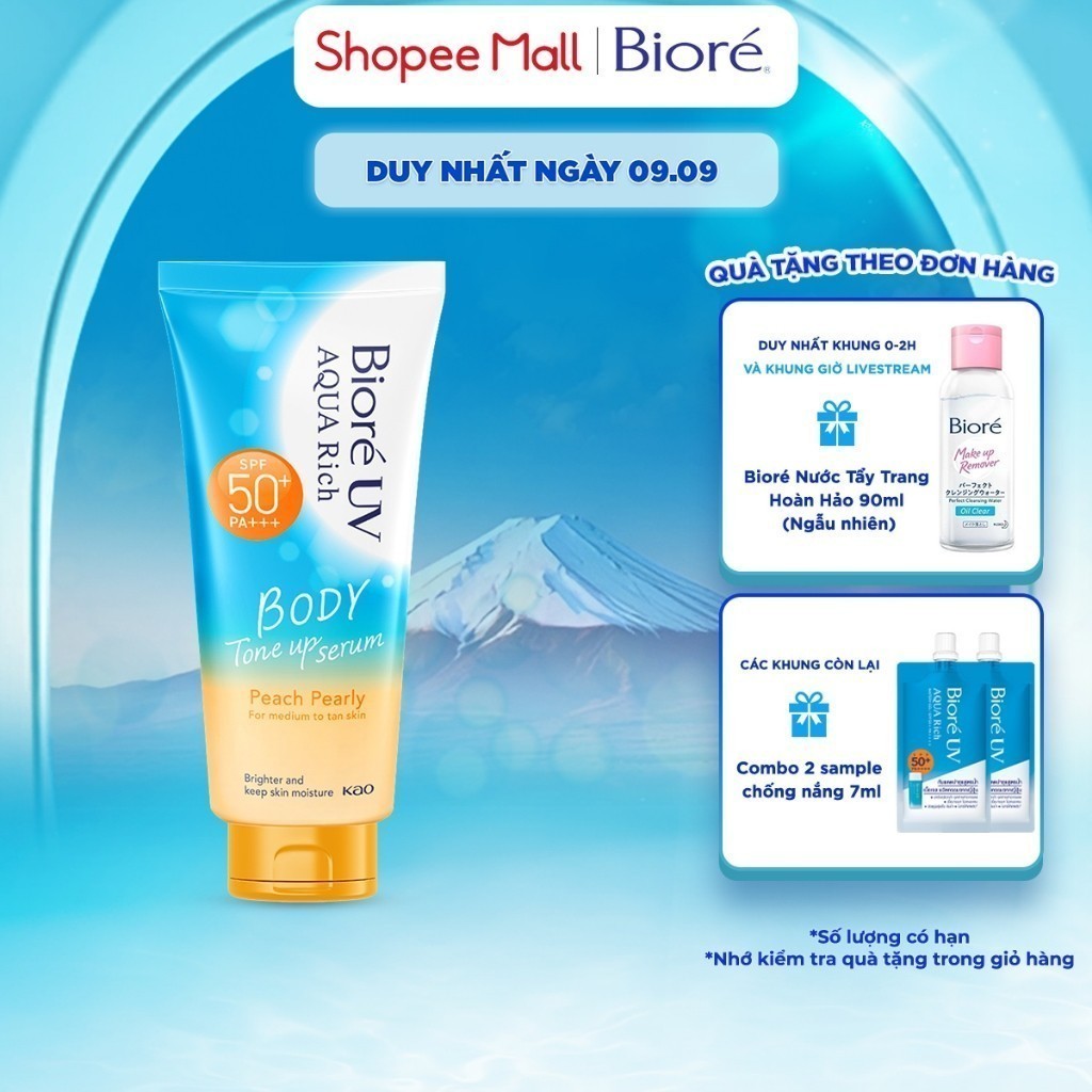 [Sample] Biore UV Aqua Rich Sunscreen Serum Peach Pearly Tone-Up Body ...