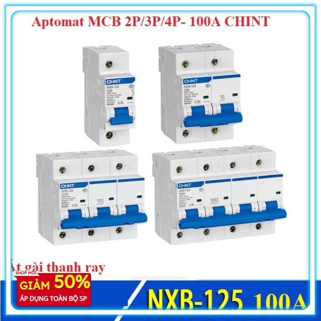 Aptomat CHINT NXB125-MCB 2P 3P 4P C100A 10KA - Rail mounting ace ...