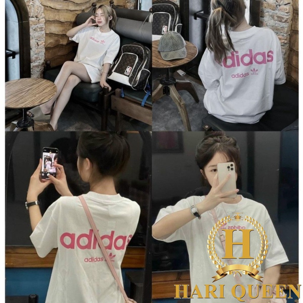 A Dat white short-sleeved t-shirt with pink print, beautiful loose format HARIQUEEN - Unisex ...