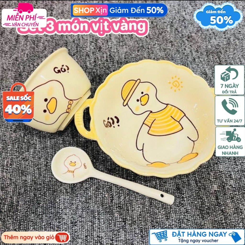 Ceramic bowl with handle and cute yellow duck-shaped spoon, Super cute ...