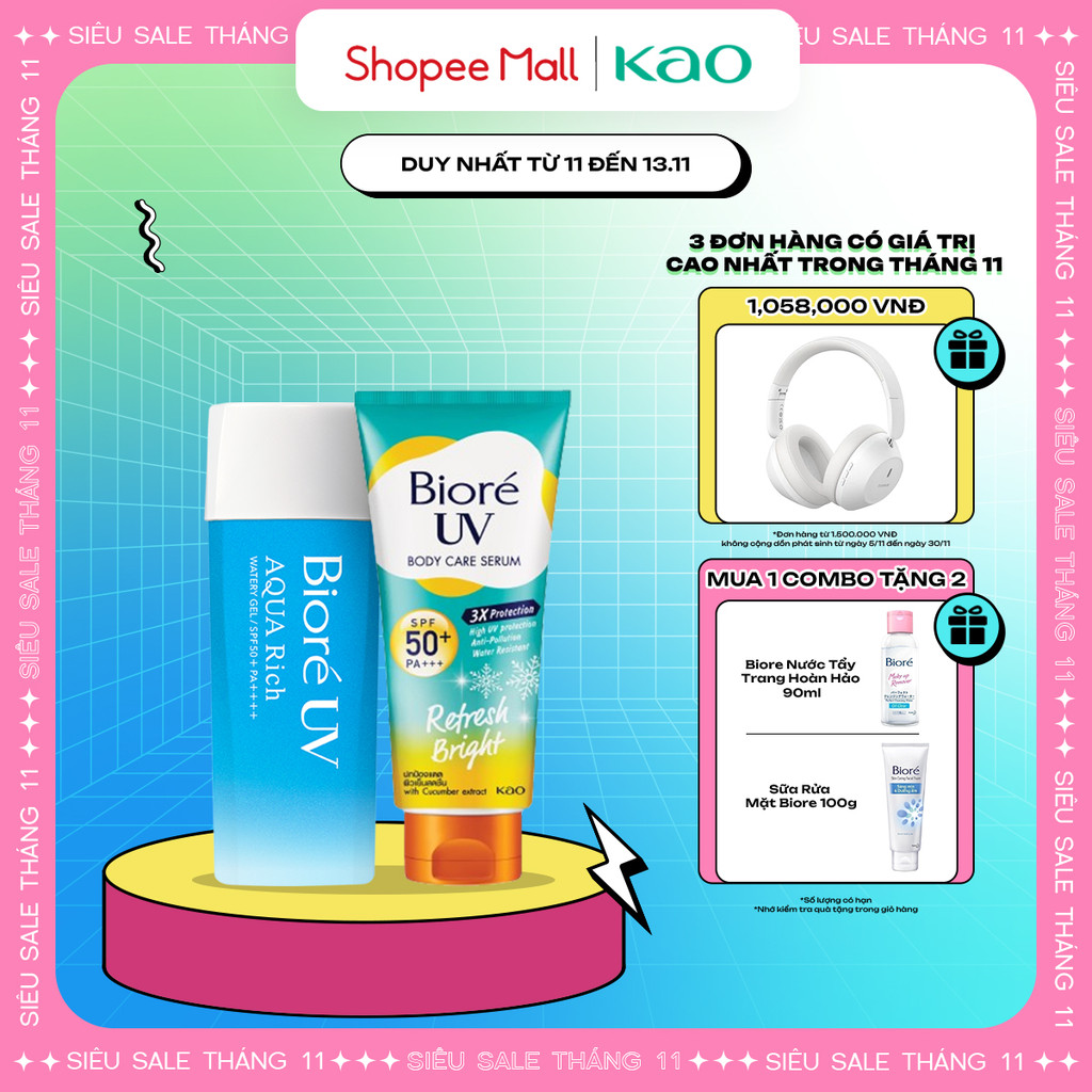Combo Biore UV Aqua Rich Moisturizing Sunscreen Gel 90ml and Biore Body ...