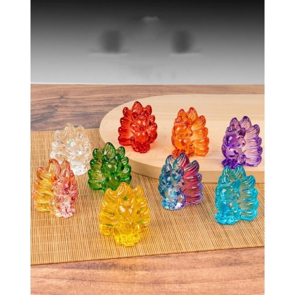 (TYPE 1) High Quality 9-Tailed Glass Fox, Colorful Feng Shui Fox ...