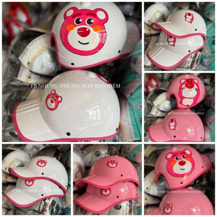 Helmet with strawberry bear print and beautiful thick hair cutout for ...