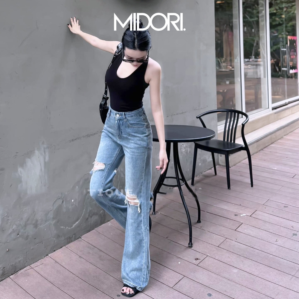 Ulzzang style loose flared women's jeans S084, hot street ripped flared ...