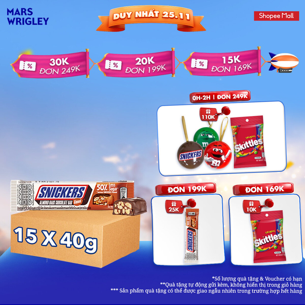 Combo of 15 Snickers Chocolate Almonds Reduced Sugar Bar 40g | Shopee Malaysia