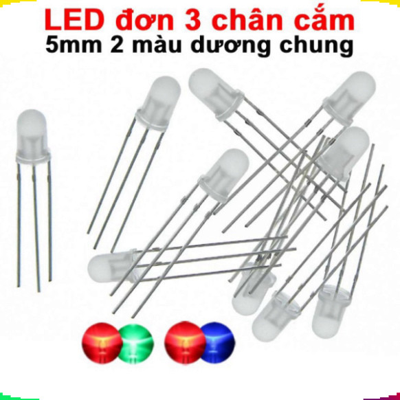 (10 Pieces) Single LED 3-pin 5mm opaque 2 common positive colors ...