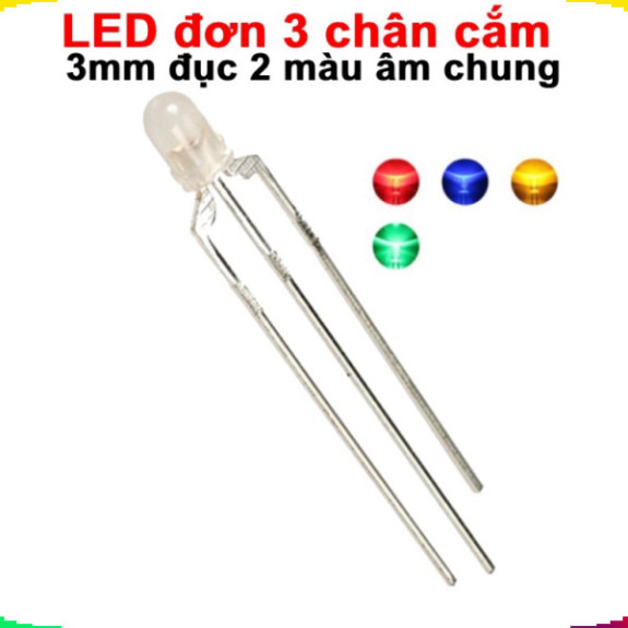 (10 Pieces) Single LED 3-pin 3mm opaque 2 common negative colors ...