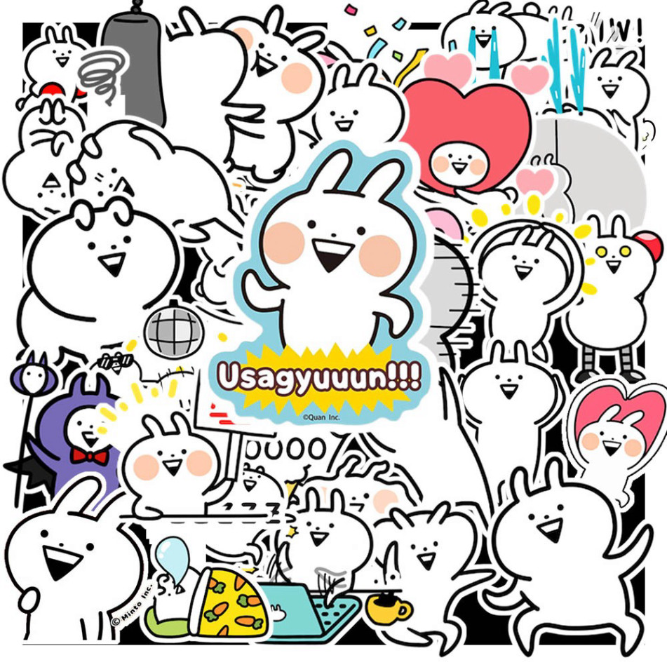 Set of 50 waterproof Usagyuuun Stickers, Usagyuuun hyperactive rabbit ...