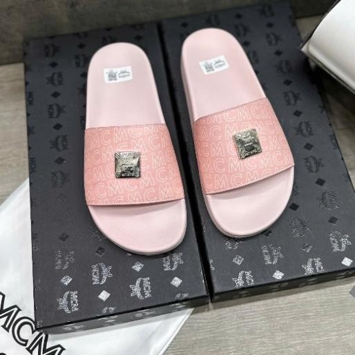 Strapper sandals for men and women with MCM letters Pink with mirror ...