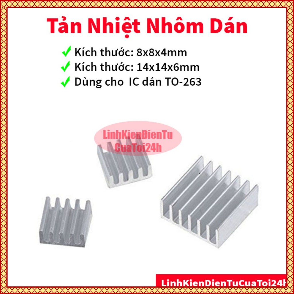Aluminum heatsink for IC stickers TO-263, 14x14x6mm, 8x8x4mm, glue just ...