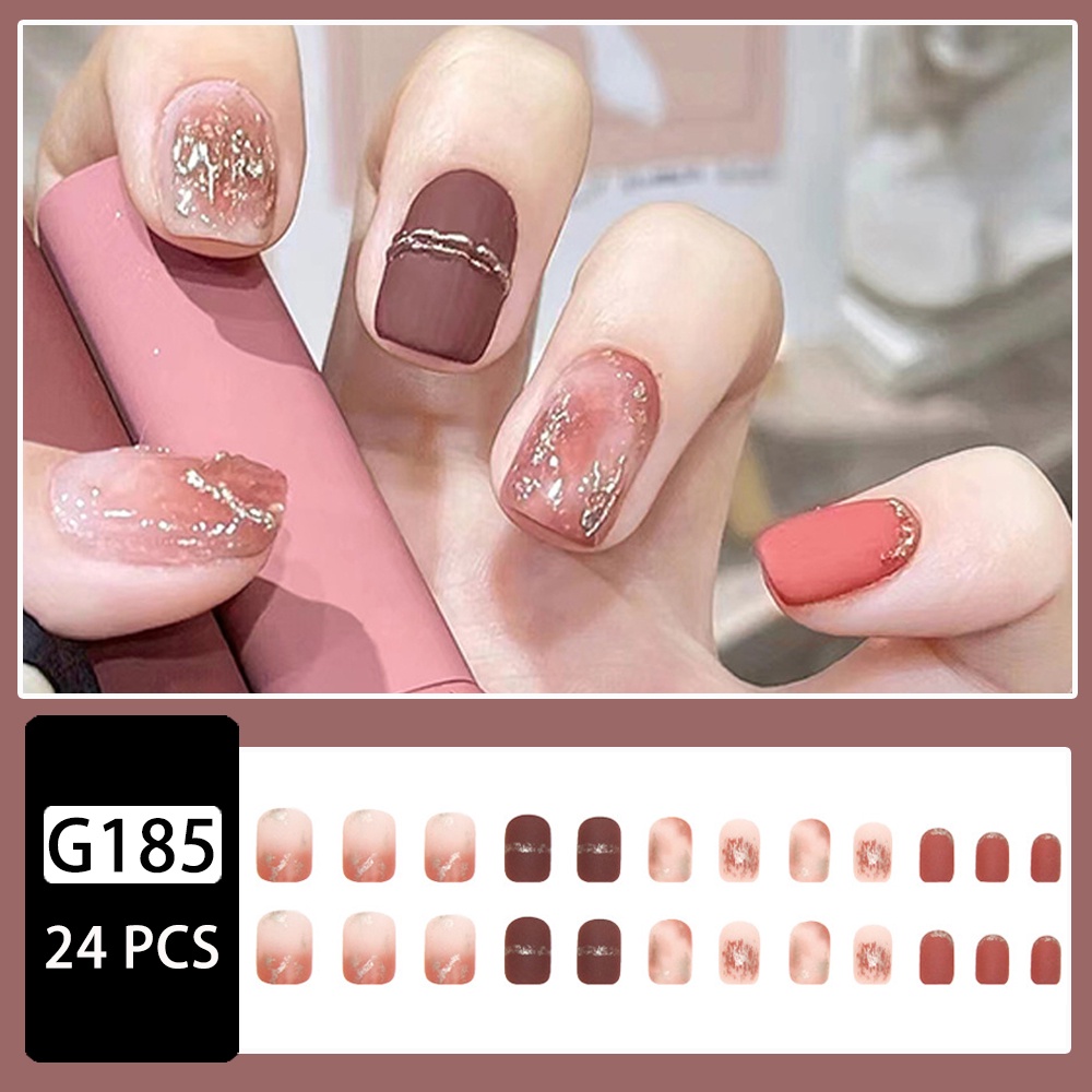YKHMYB 24 pieces per box of fake nails matte texture caramel curry ...
