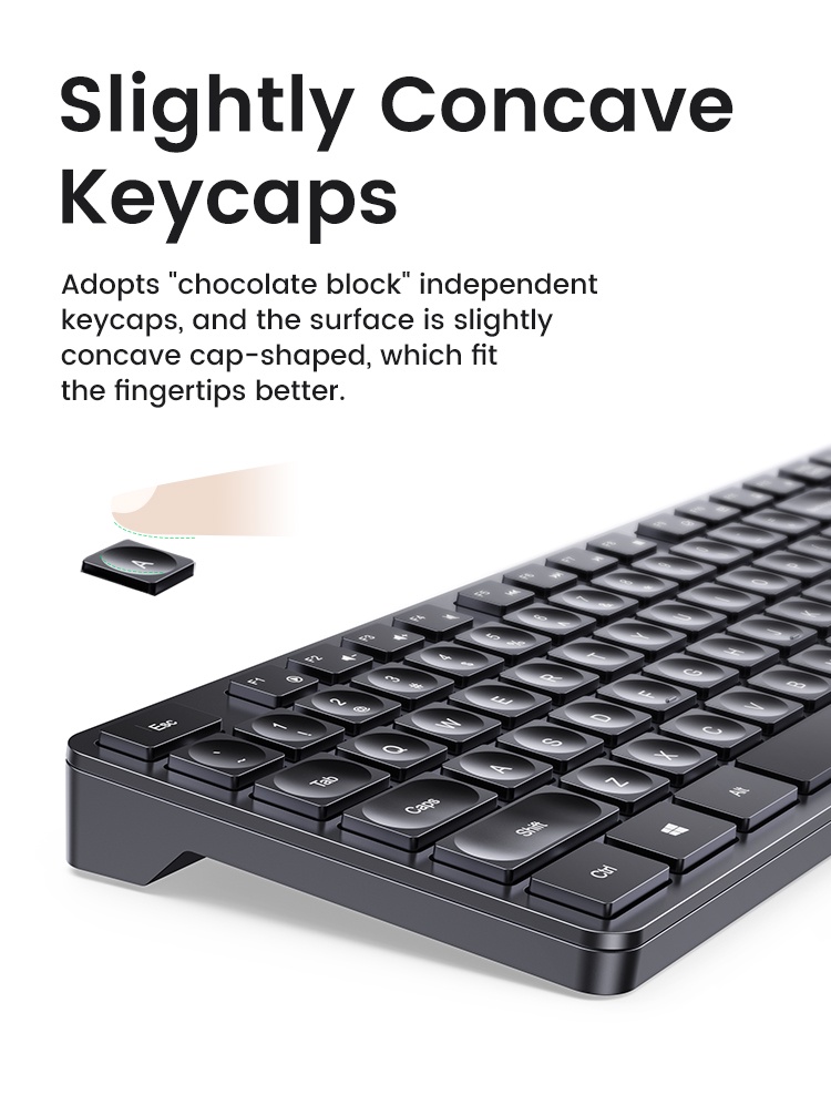 Ugreen 2.4G Wireless Keyboard Mouse 2.4G 104 Keys Concave Keycaps for ...