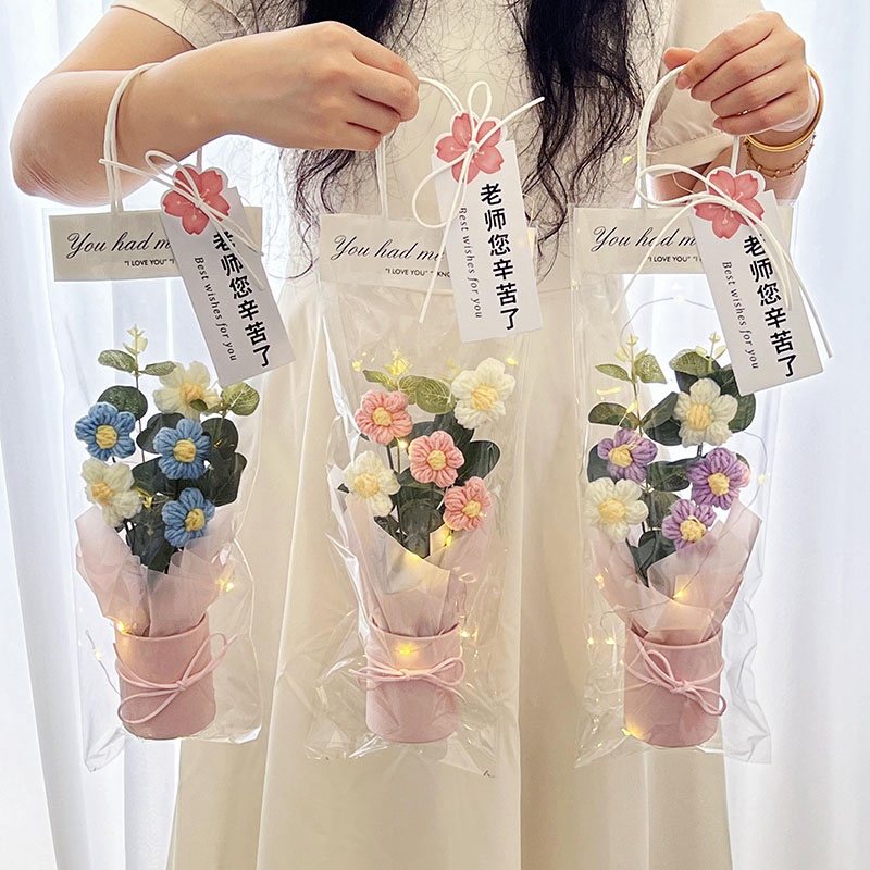 Mother's Day Hand-Woven Artificial Bouquet Creative DIY Crochet Fake ...