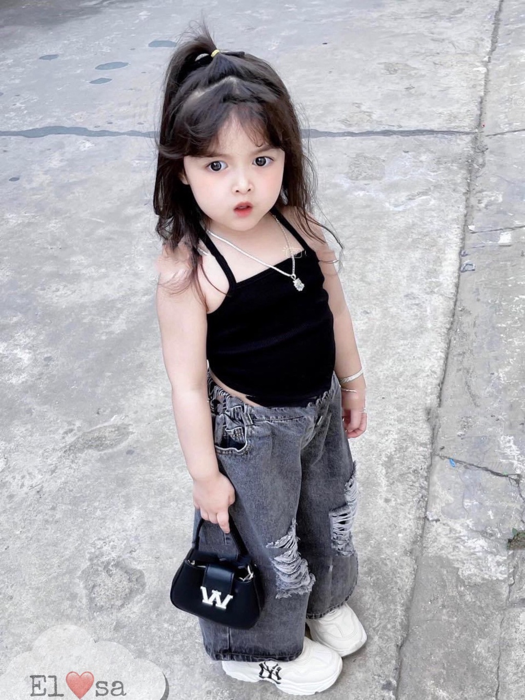 Girls' clothes - 2-String Shirt Set with Personalized Scratched Jeans ...