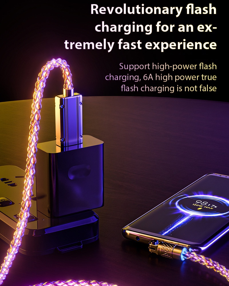 180°Rotation Elbow Fast Charge Cable 120W Zinc USB Super Charge line 6A ...
