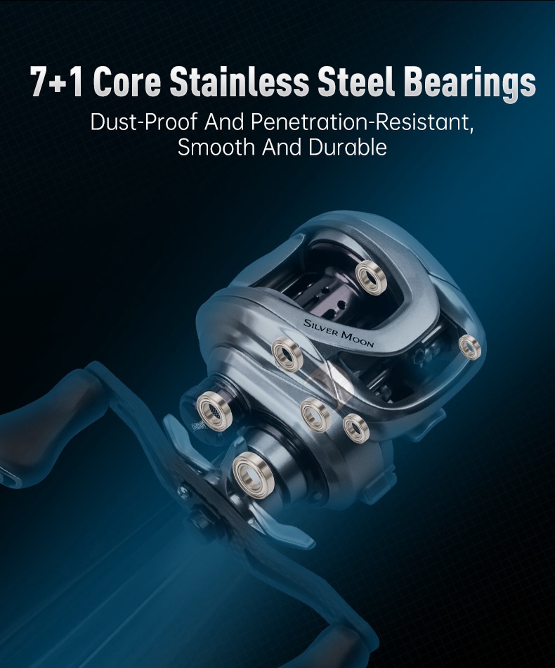 Kingdom SILVER MOON New 7.1:1 High Speed Baitcasting Reel 154g Ultralight 7+1 Ball Bearings ...