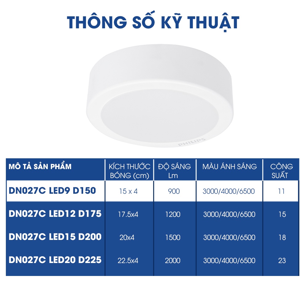 Philips round LED ceiling light set DN027C Capacity (11W, 15W, 18W, 23W ...