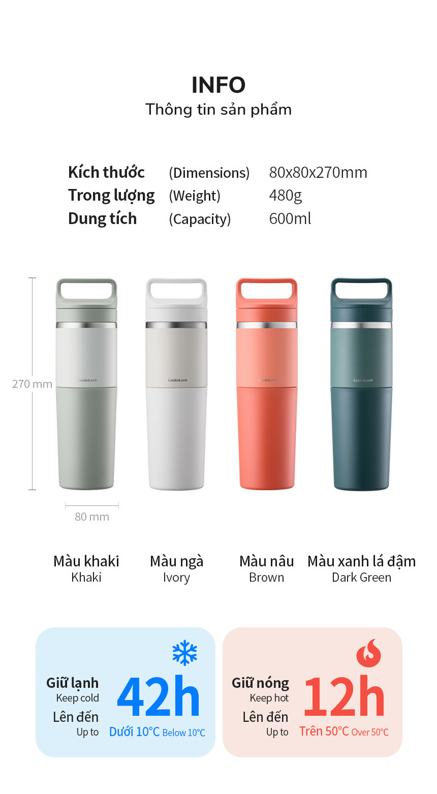 Stainless steel thermos with cup Lock&Lock Slo 2in1 with tumbler 600ml ...