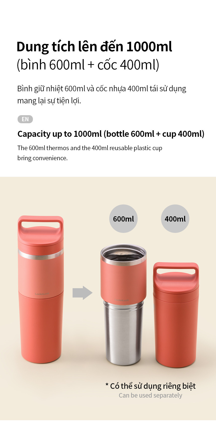 Stainless steel thermos with cup Lock&Lock Slo 2in1 with tumbler 600ml ...