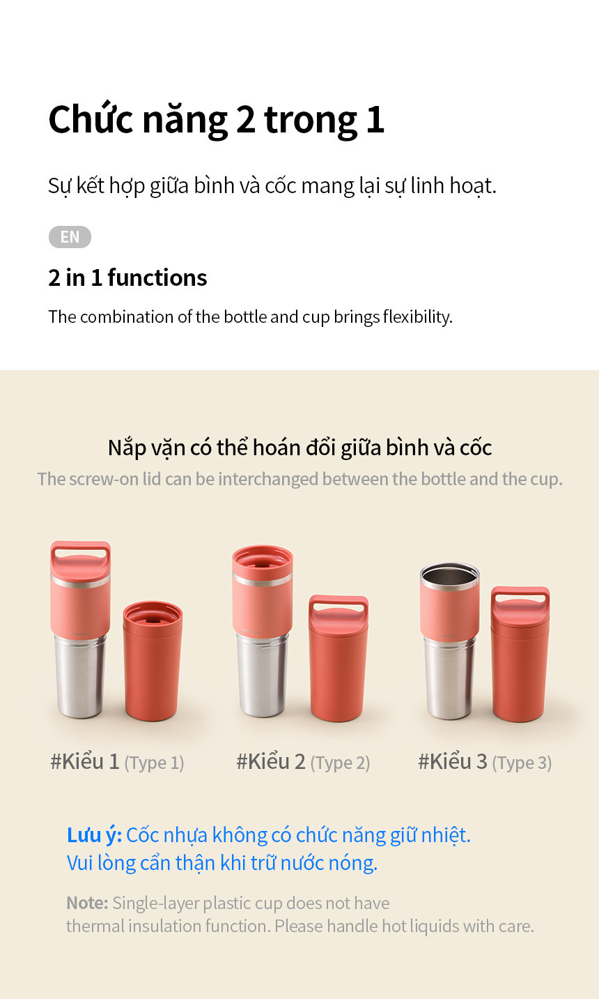 Stainless steel thermos with cup Lock&Lock Slo 2in1 with tumbler 600ml ...