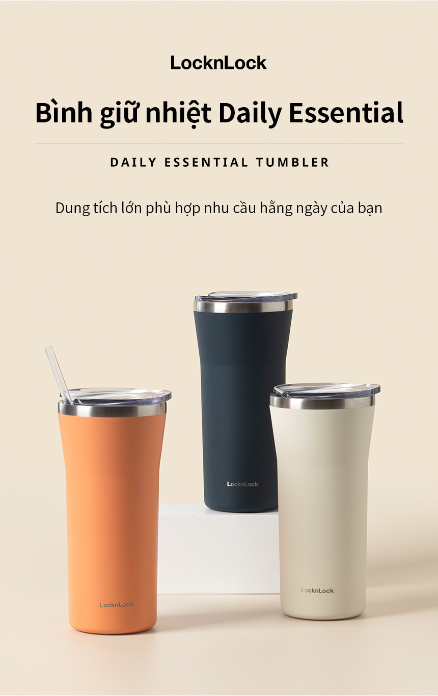 Lock&lock Daily Essential thermos bottle 870ml with straw and cleaning ...