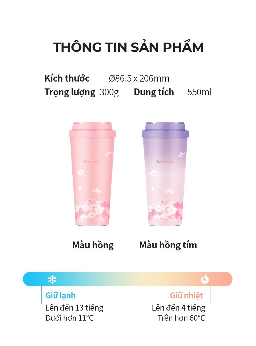 Lock&Lock Energetic one-touch tumbler 550ml and 400ml LHC3249 (Peach Blossom version) | Shopee ...