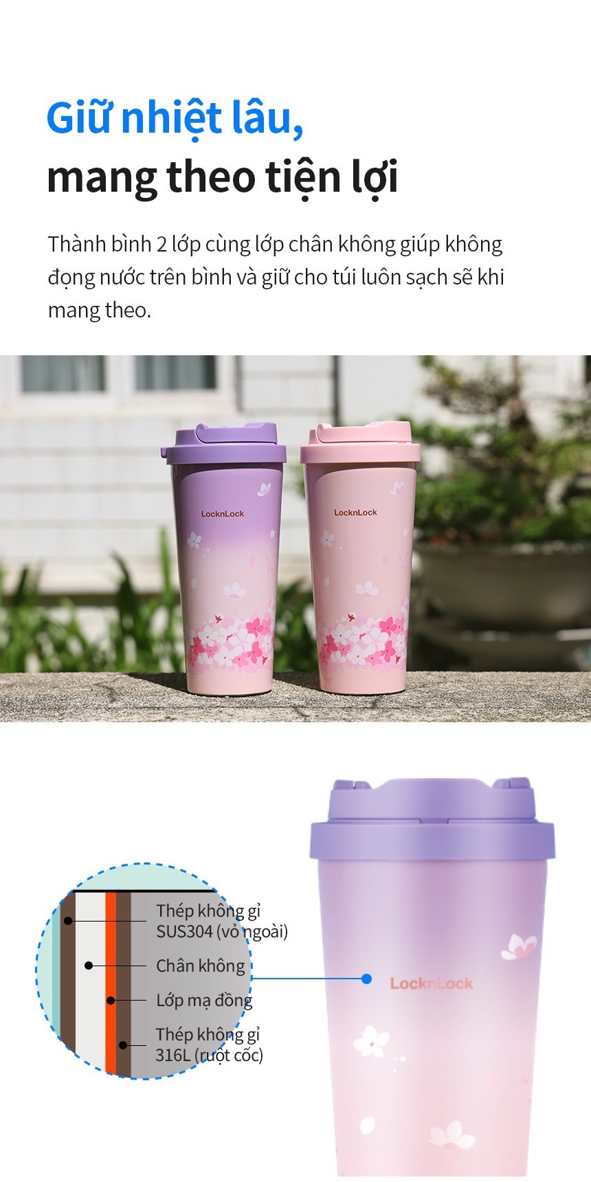 Lock&Lock Energetic one-touch tumbler 550ml and 400ml LHC3249 (Peach Blossom version) | Shopee ...