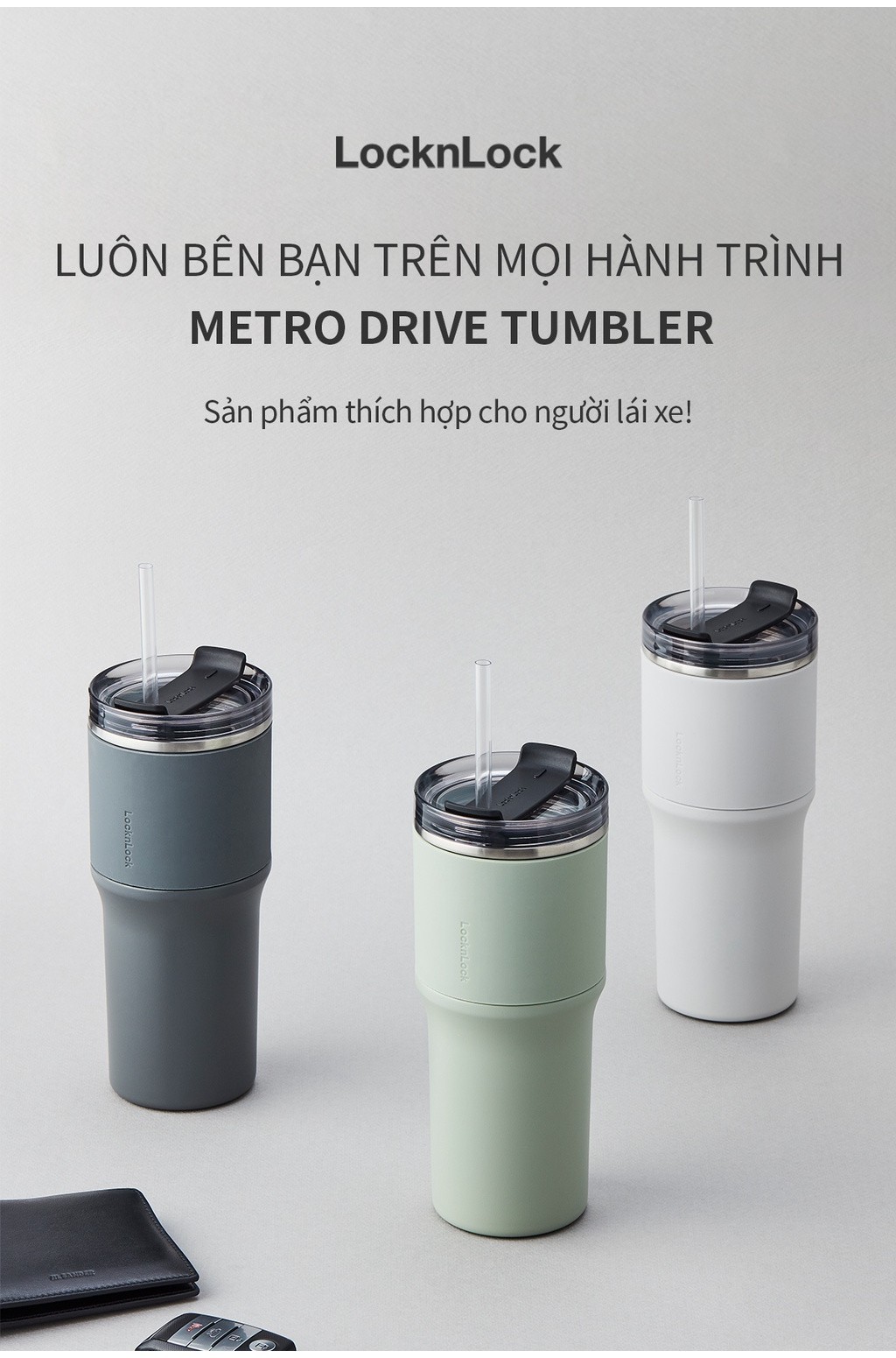 Lock&Lock Metro Drive powder-coated thermos bottle 650ml with straw and ...