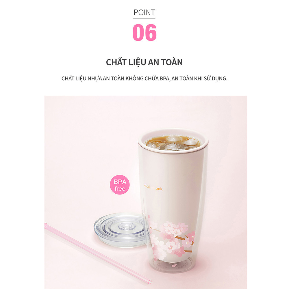 Cherry Blossom 2-layer plastic cup with straw Lock&Lock 750ML - HAP509 ...