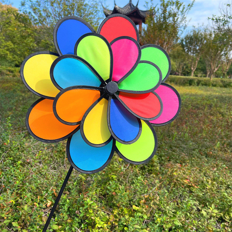 Super beautiful 2-tier rainbow pinwheel 7-color pinwheel 26cm and 38cm ...