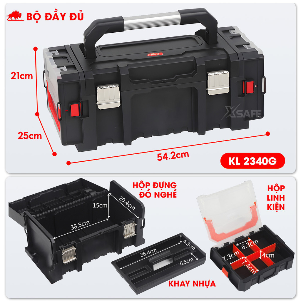 3IN1 Bison tool box, size 21 inches, impact-resistant virgin PP plastic ...