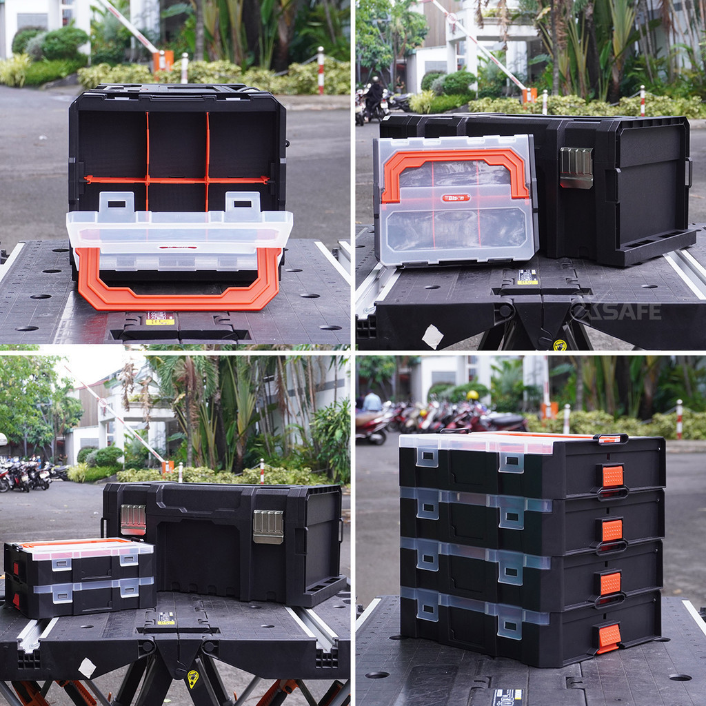 3IN1 Bison tool box, size 21 inches, impact-resistant virgin PP plastic, 2 small boxes for ...