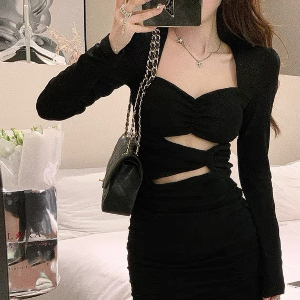 [AVAILABLE SIZE] RANSHI High Quality Long Sleeve Bodycon Dress Sexy ...